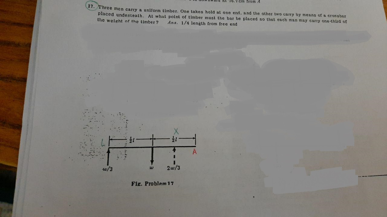 Solved 76.7 cm from 1 17. Three men carry a uniform timber. | Chegg.com