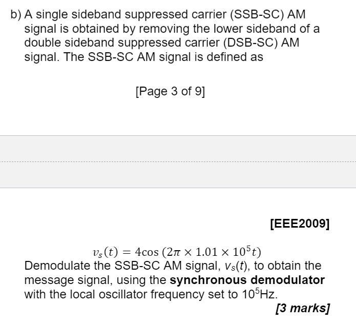 Solved b) A single sideband suppressed carrier (SSB-SC) AM | Chegg.com
