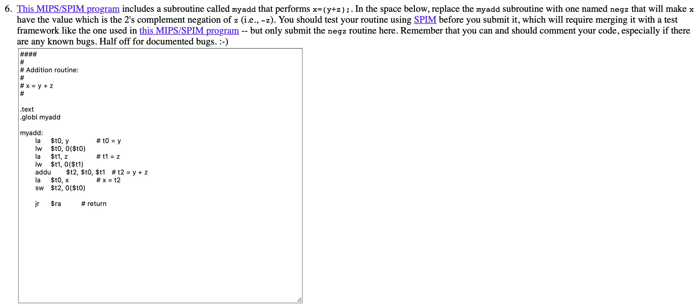 6. This MIPS/SPIM program includes a subroutine | Chegg.com