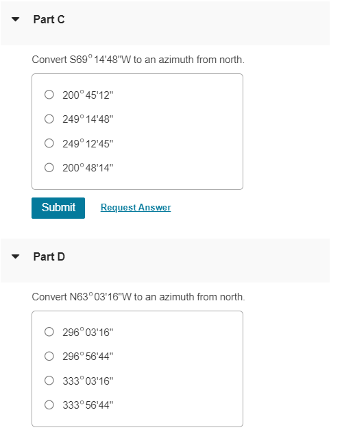 Solved Convert the bearings to azimuths from north, and | Chegg.com