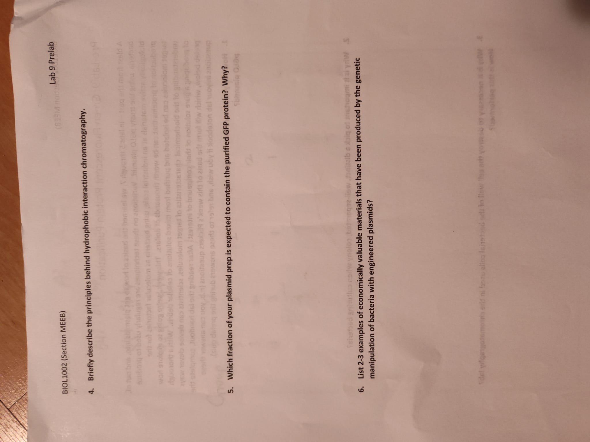 Solved 4. Briefly describe the principles behind hydrophobic | Chegg.com