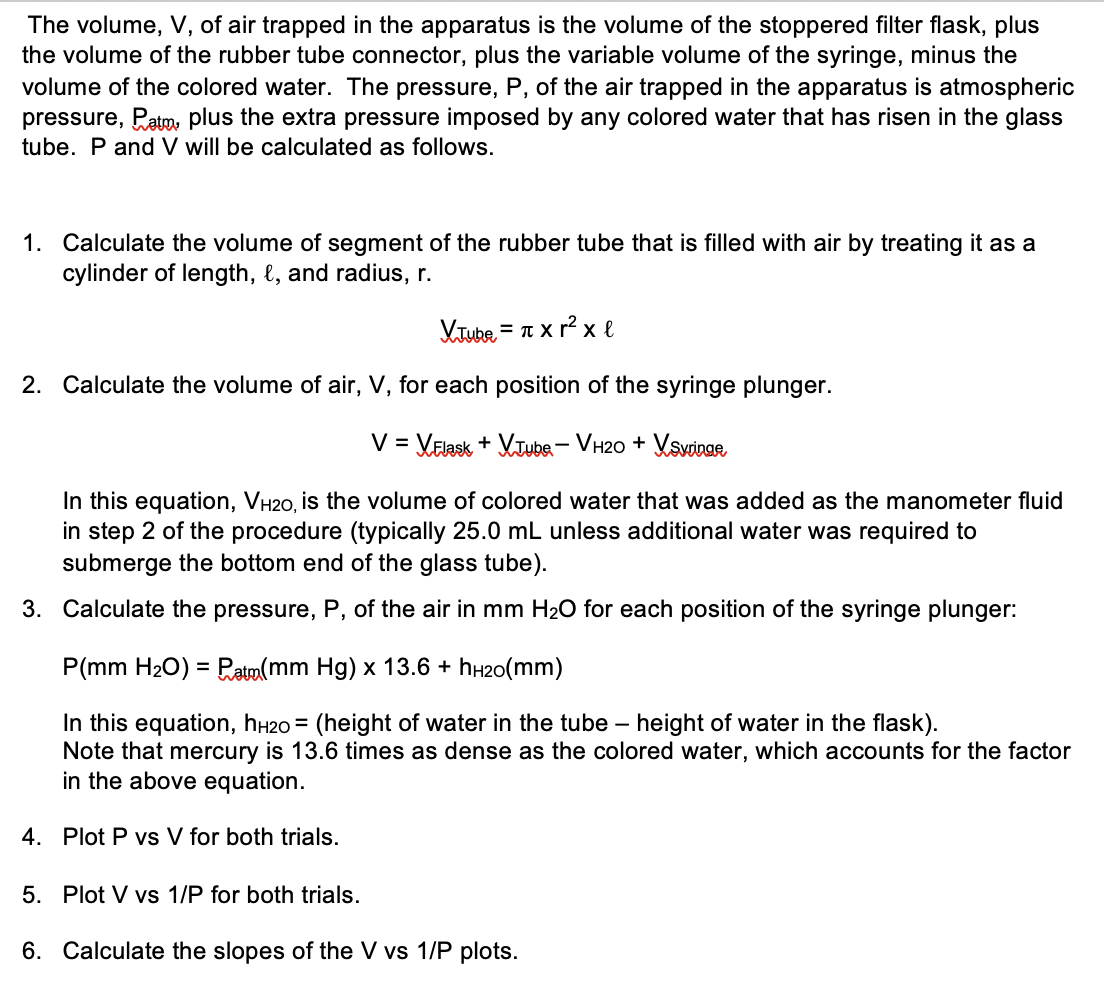 The volume, V, of air trapped in the apparatus is the | Chegg.com