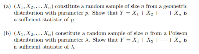 Solved (a) (X1,X2,…Xn) constitute a random sample of size n | Chegg.com