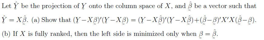 Solved Let ∼Y^ be the projection of ∼Y onto the column space | Chegg.com