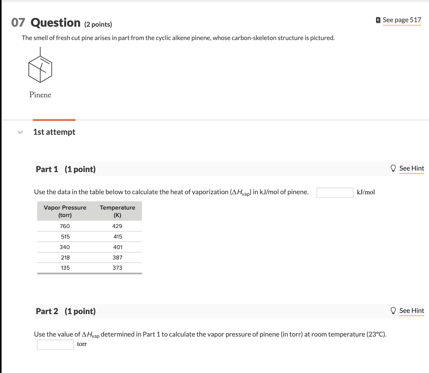 Solved 1st attemptPart 1 (1 ﻿point)Use the data in the table | Chegg.com