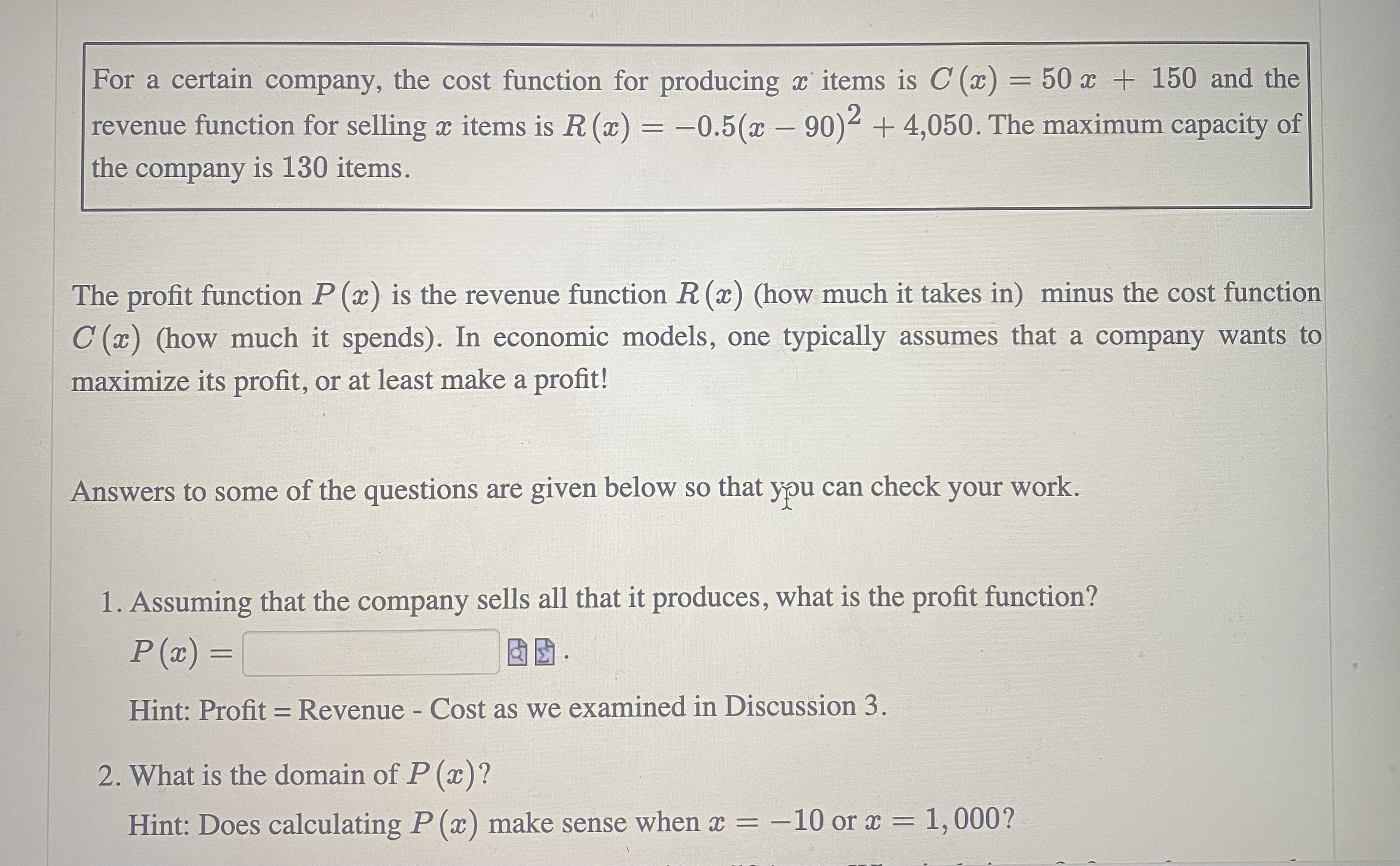 Solved For a certain company, the cost function for | Chegg.com