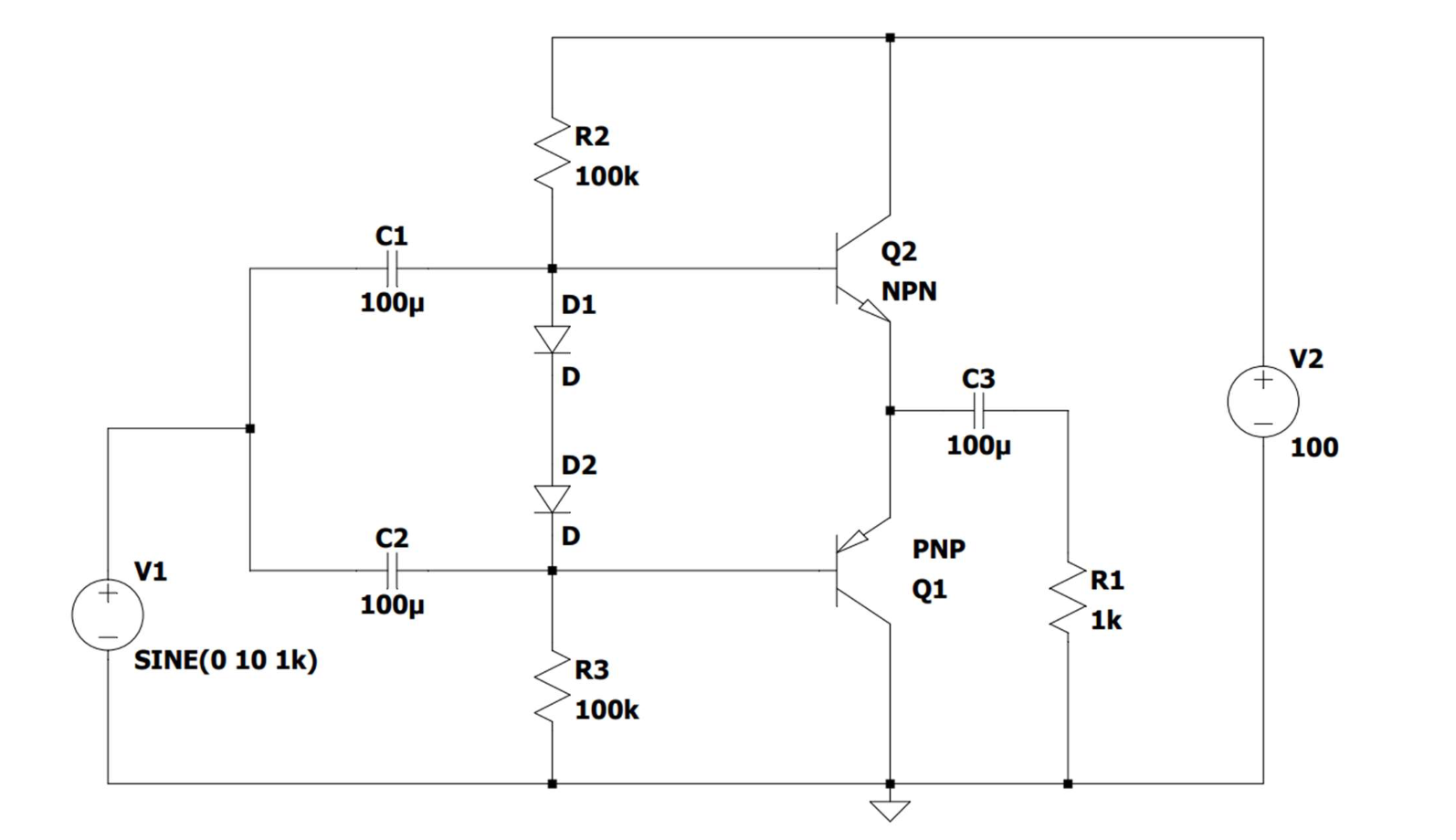 Solved Construct the class AB circuit in LTspice, but | Chegg.com