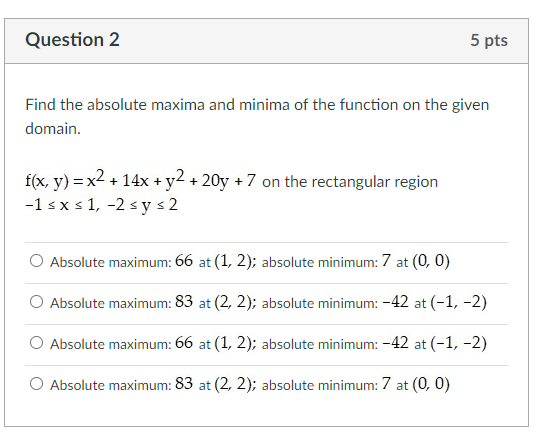 Solved Find the absolute maxima and minima of the function | Chegg.com