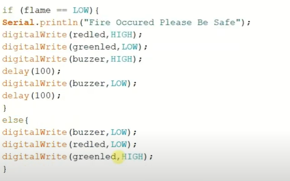 Solved Flame_Senor int flamesensor = 8; int buzzer = 12; int | Chegg.com