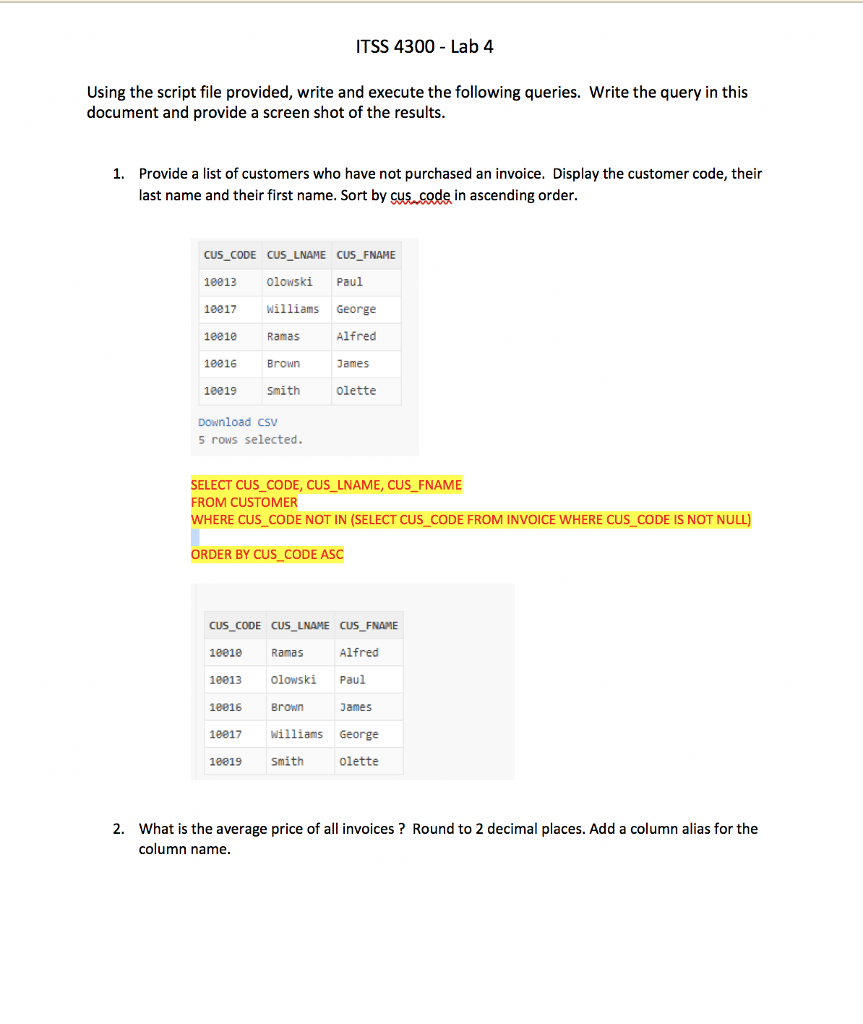 Solved ITSS 4300 - Lab 4 Using the script file provided, | Chegg.com