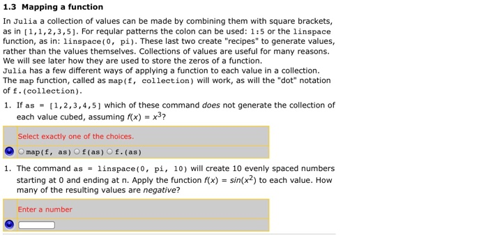 Solved 1.3 Mapping a function In Julia a collection of | Chegg.com