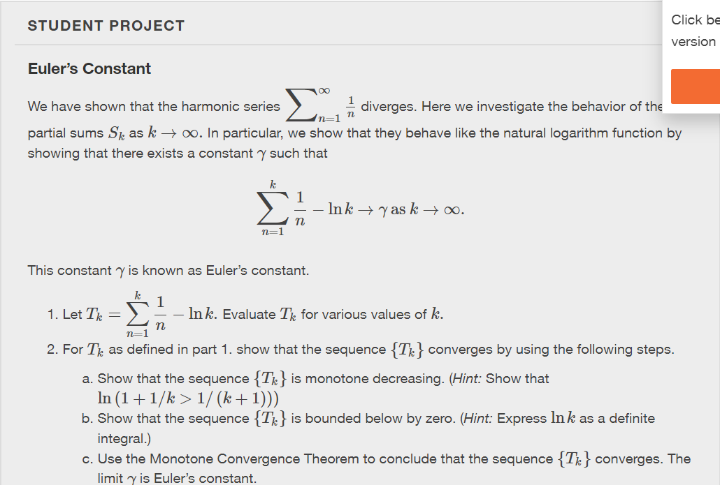 Solved STUDENT PROJECT Click be version Euler's Constant We | Chegg.com