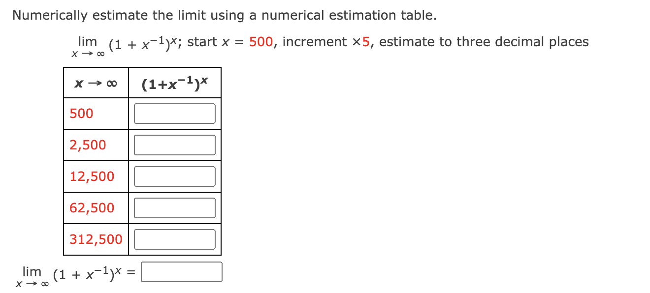 Solved Numerically estimate the limit using a numerical | Chegg.com