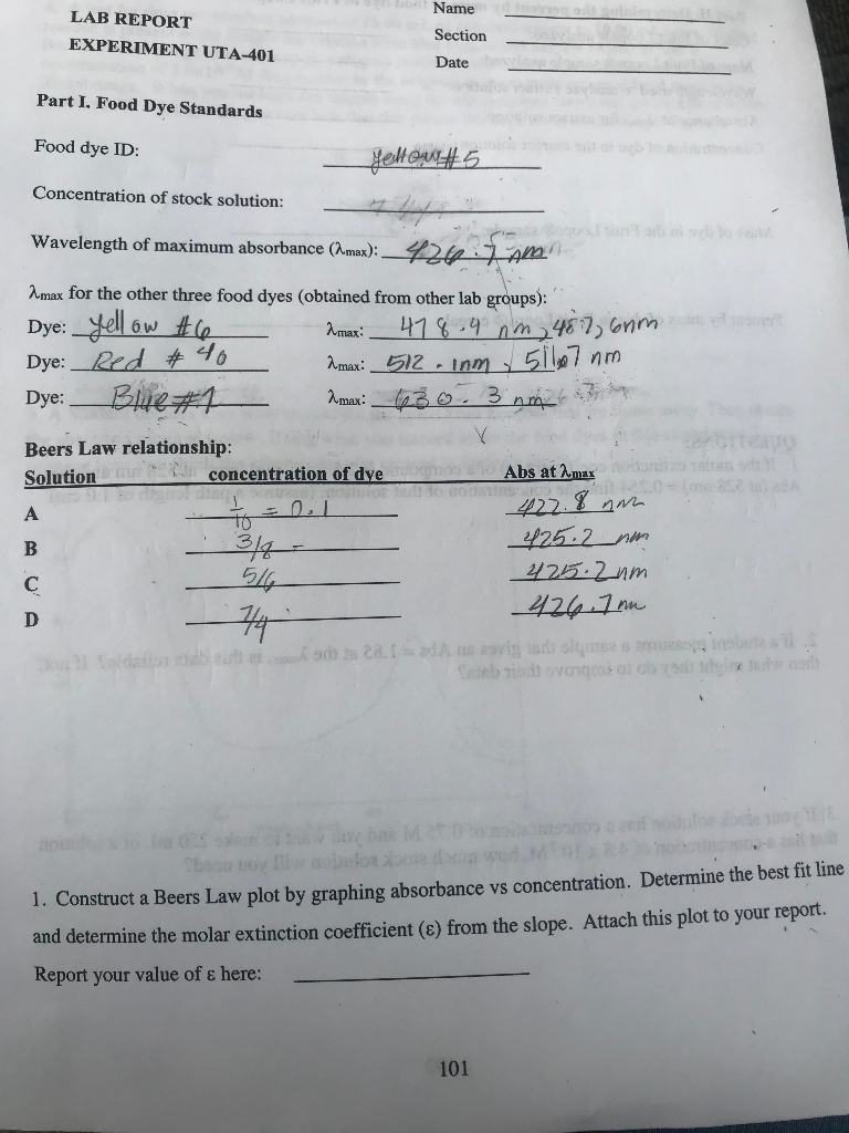 Name LAB REPORT EXPERIMENT UTA-401 Section Date Part | Chegg.com