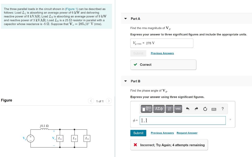 Solved The three parallel loads in the circuit shown in | Chegg.com