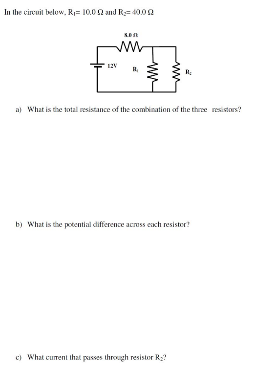 Solved In the circuit below, R1=10.0Ω and R2=40.0Ω a) What | Chegg.com