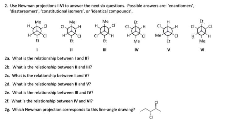 Solved 2. Use Newman projections I-VI to answer the next six | Chegg.com