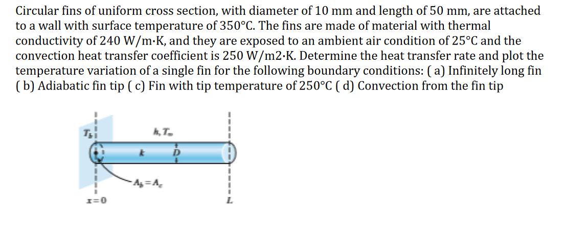 Solved Circular fins of uniform cross section, with diameter | Chegg.com