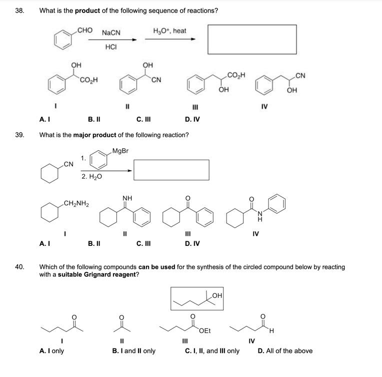 Solved 38. What is the product of the following sequence of | Chegg.com