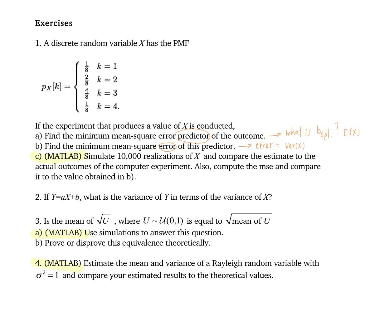 c) (MATLAB) Simulate 10,000 realizations of X and | Chegg.com