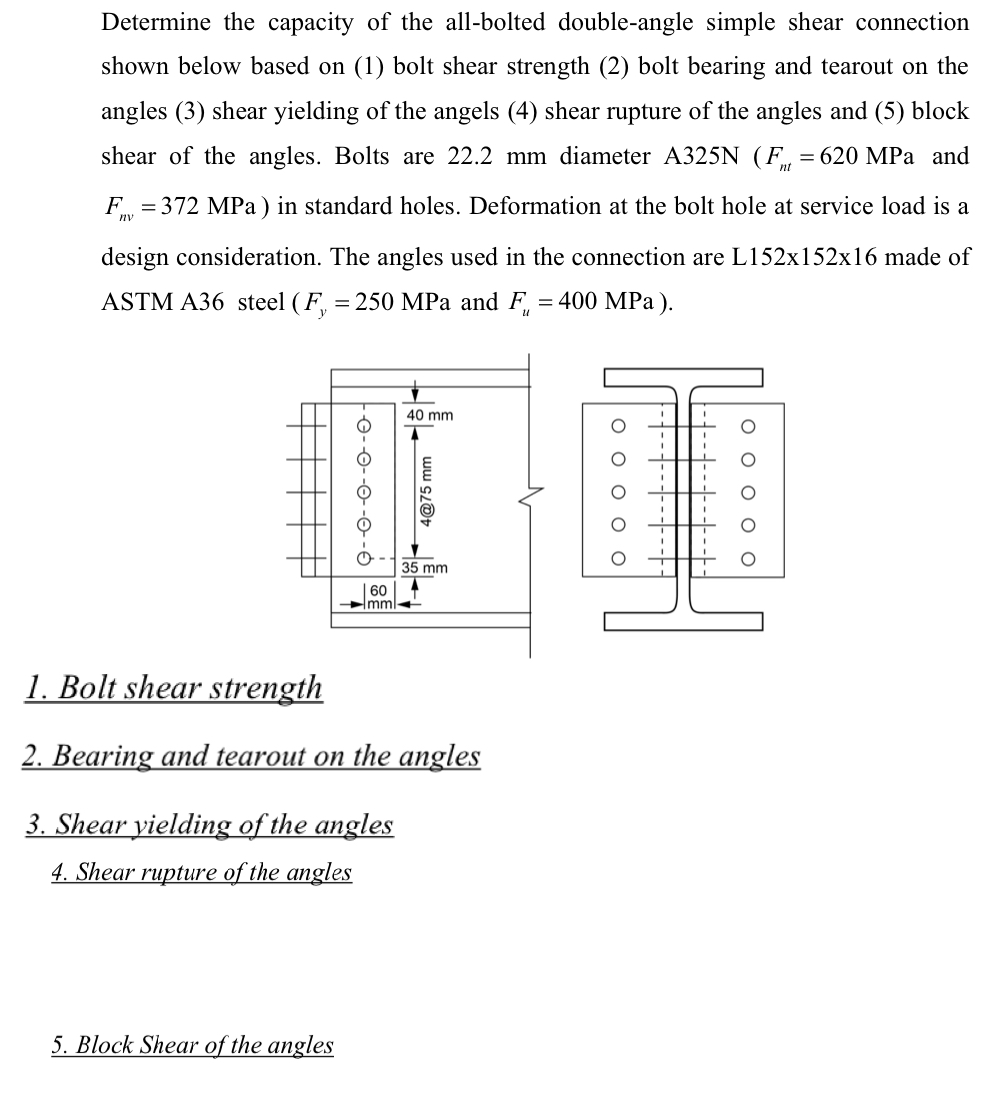 Determine the capacity of the all-bolted double-angle | Chegg.com