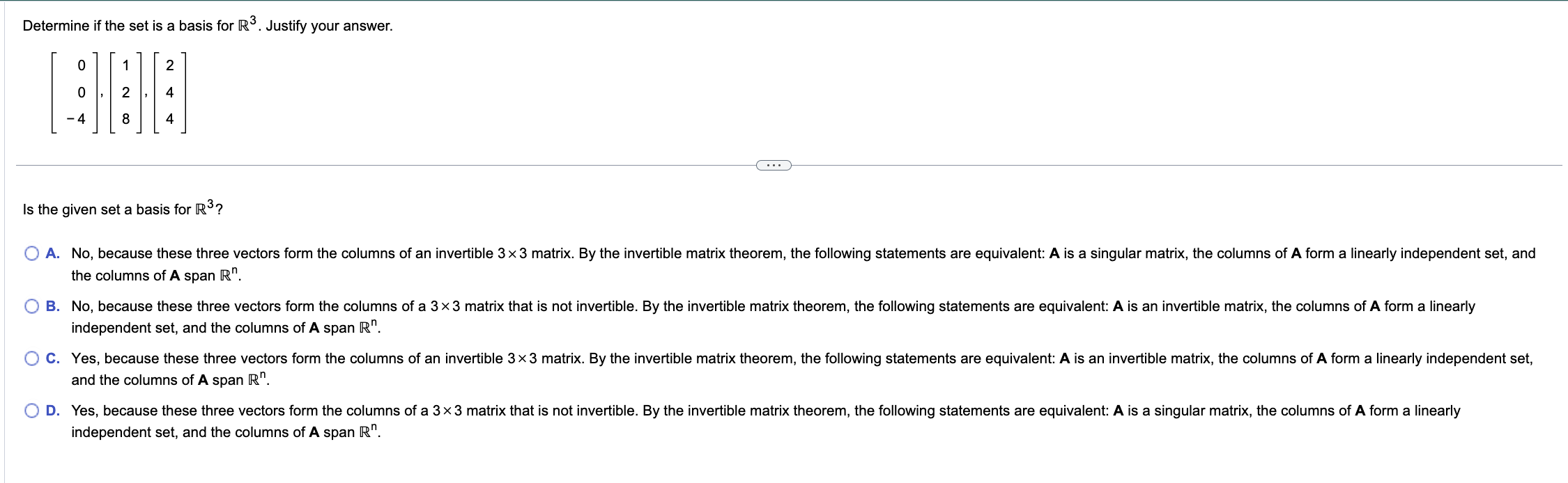 Solved Determine if the set is a basis for R3. ﻿Justify your | Chegg.com