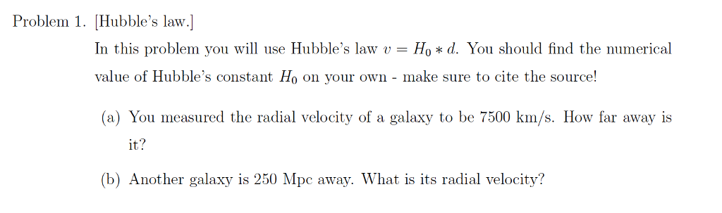 Solved Problem 1. [Hubble's law. In this problem you will | Chegg.com