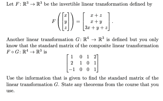 Solved Let F: R3 R3 be the invertible linear transformation | Chegg.com