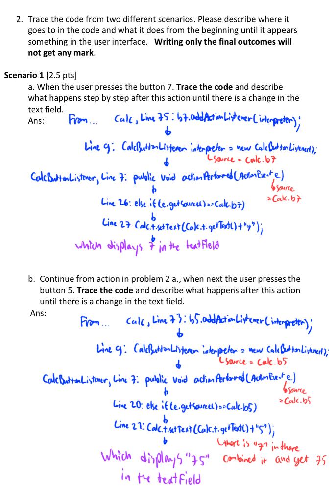 2. Trace the code from two different scenarios. | Chegg.com