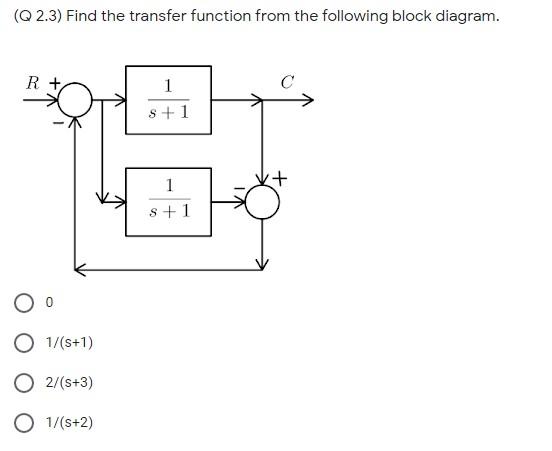 Solved (Q 2.3) Find the transfer function from the following | Chegg.com