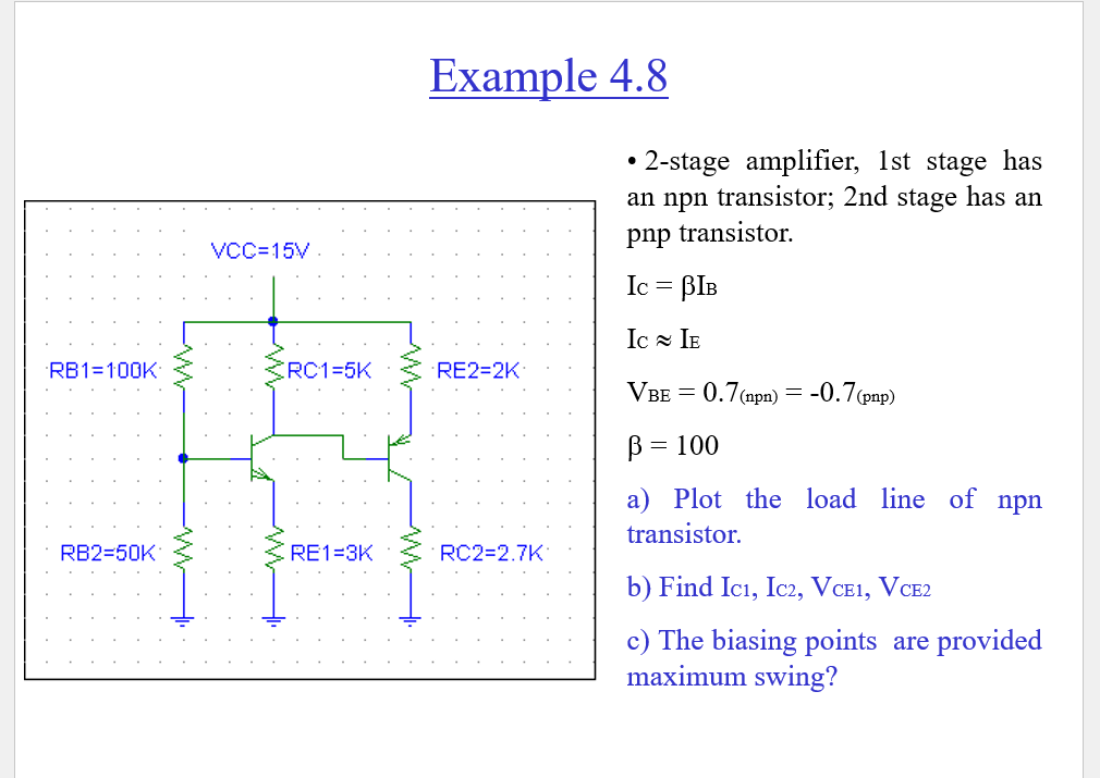Solved Example 4.8-2-stage amplifier, 1st stage has an npn | Chegg.com