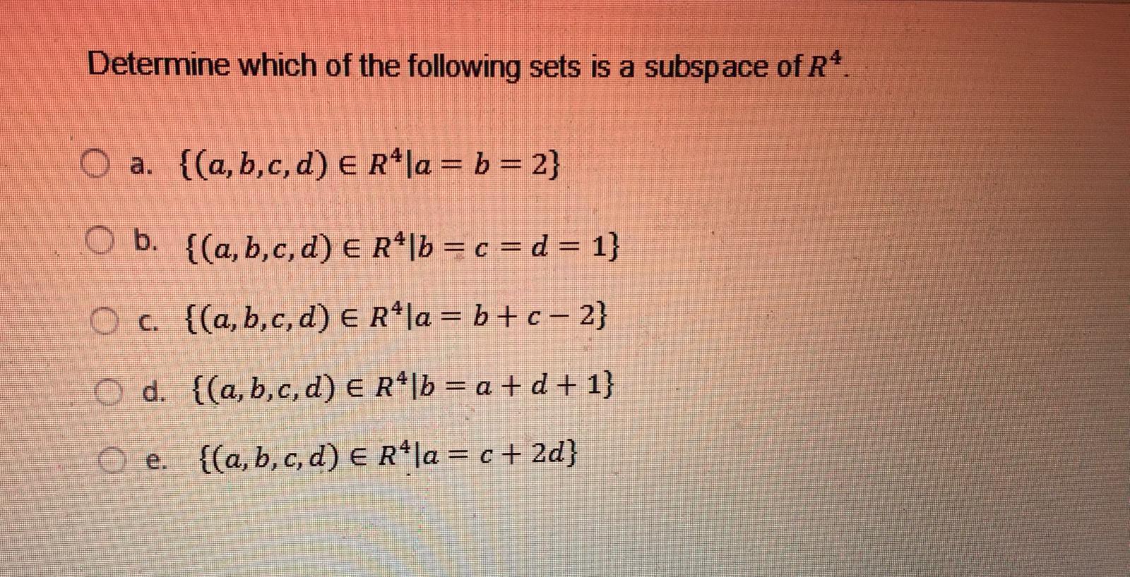 Solved Determine which of the following sets is a subspace | Chegg.com