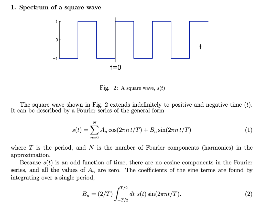 Solved B. =(2/T), di 1. Spectrum of a square wave + t=0 Fig. | Chegg.com