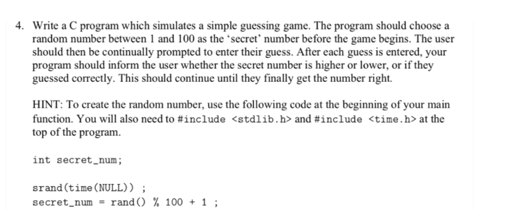 Solved 4 Write A C Program Which Simulates A Simple 6092