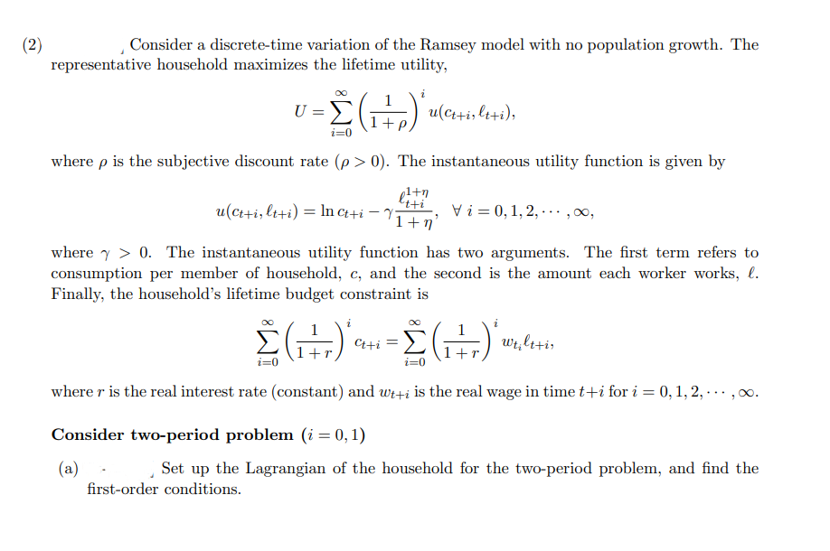 Solved 2) Consider a discrete-time variation of the Ramsey | Chegg.com
