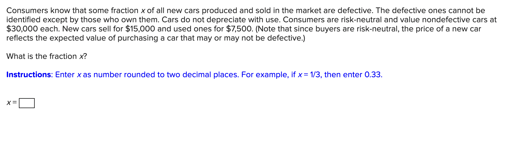 Solved Consumers know that some fraction x of all new cars | Chegg.com