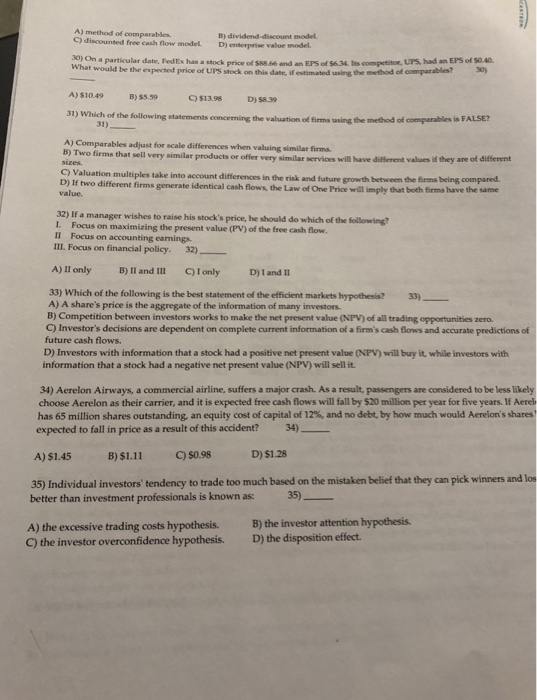 A) method of comparables. C) discounted B) | Chegg.com