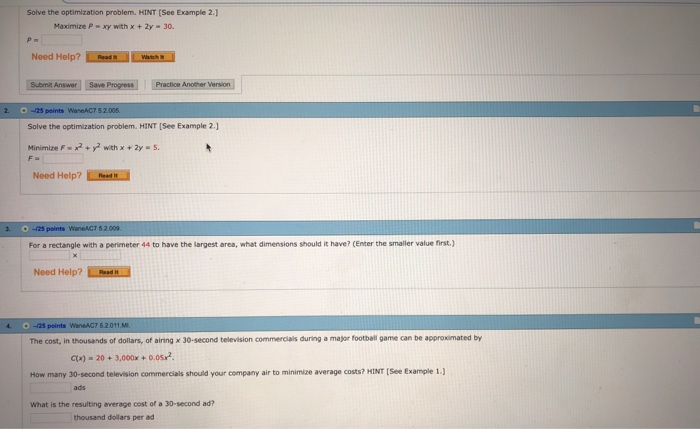 Solved Solve the optimization problem. HINT (See Example 2.) | Chegg.com