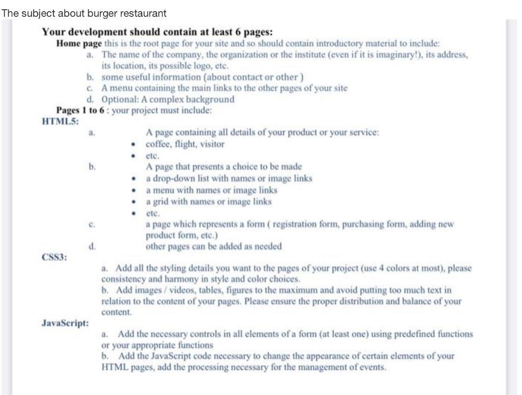 Solved a. The subject about burger restaurant Your | Chegg.com