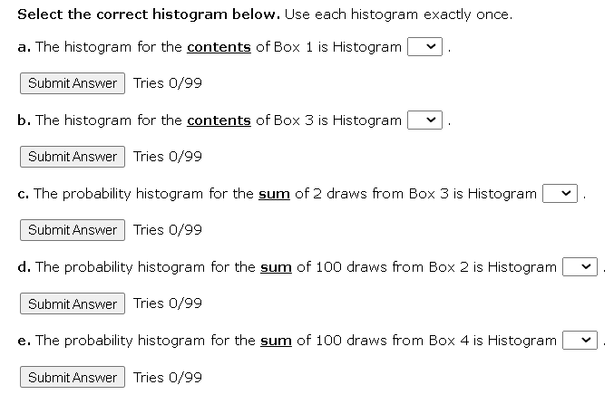 Solved Consider the 4 boxes and 5 histograms below: Box 1: 1 | Chegg.com