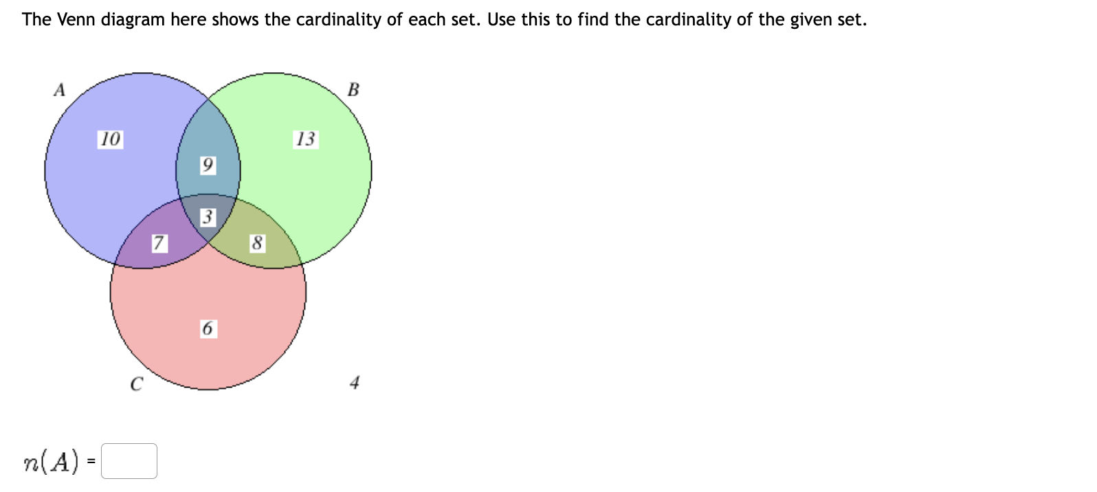 Solved The Venn diagram here shows the cardinality of each | Chegg.com