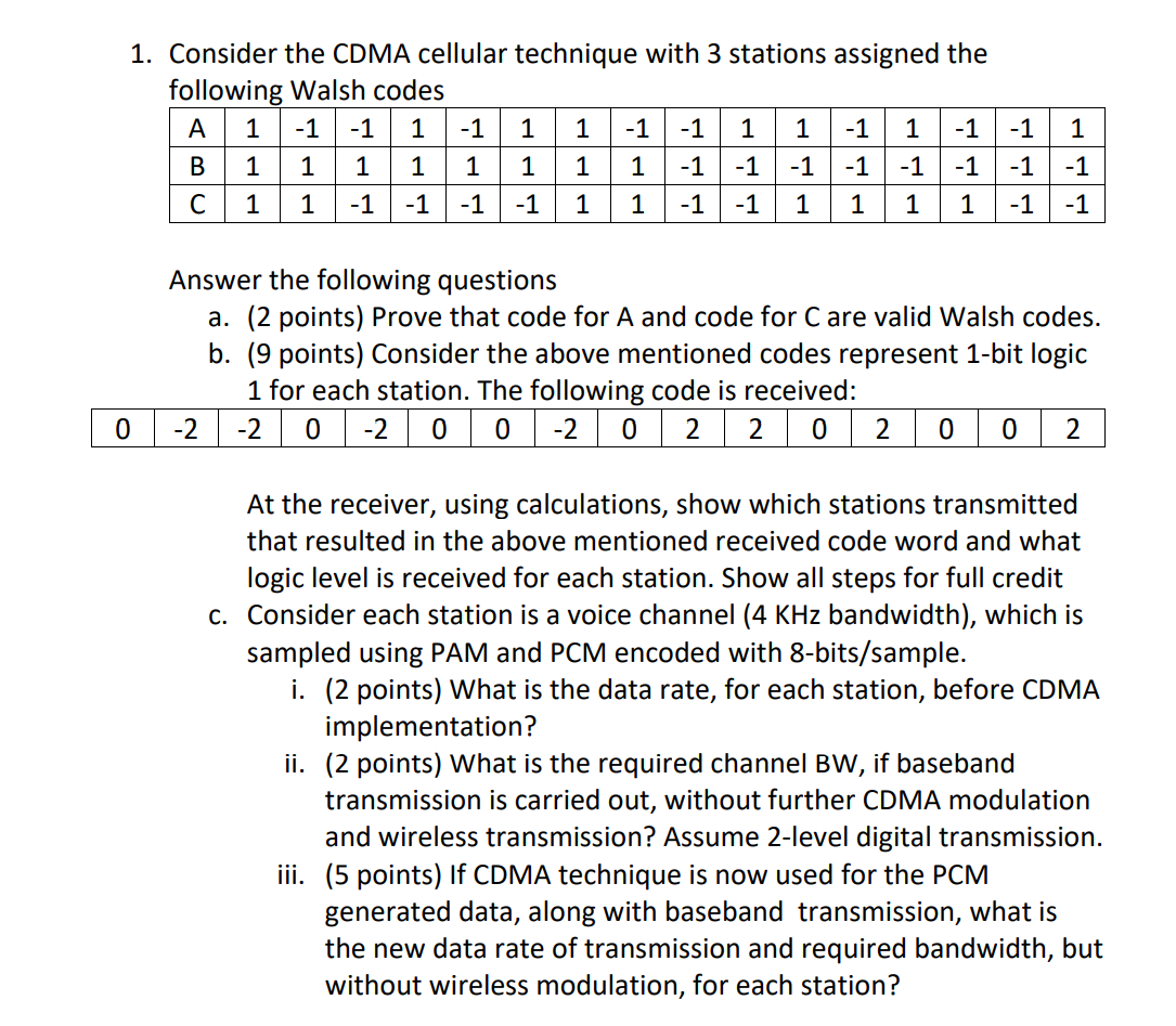 1. Consider the CDMA cellular technique with 3 | Chegg.com