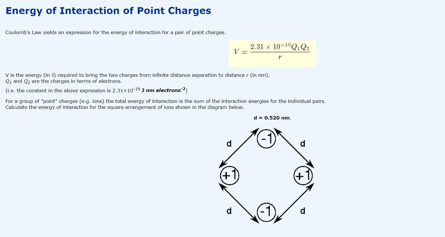 Solved Energy of Interaction of Point Charges Coulomb's Law | Chegg.com