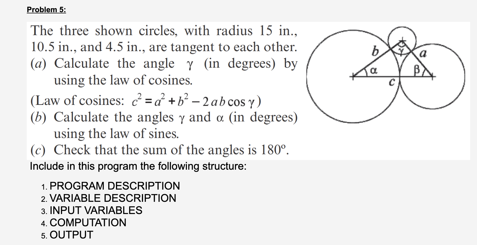 Solved The three shown circles, with radius 15 in., 10.5 | Chegg.com