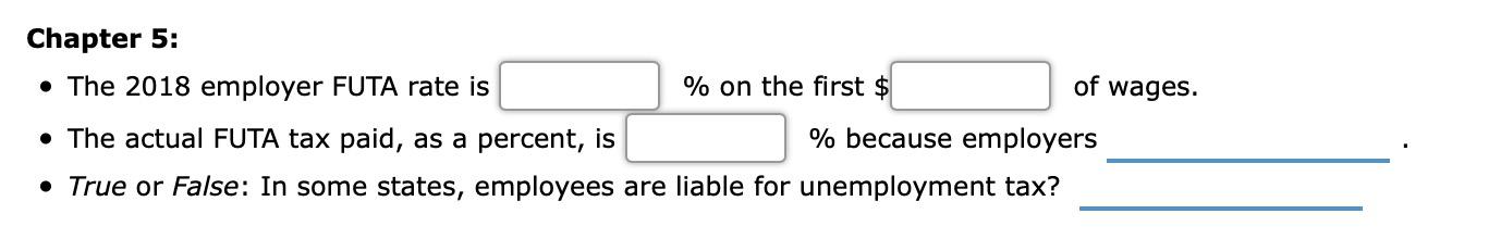 Solved Chapter 5: • The 2018 employer FUTA rate is % on the | Chegg.com