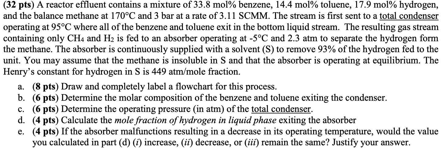 (32 pts) A reactor effluent contains a mixture of | Chegg.com