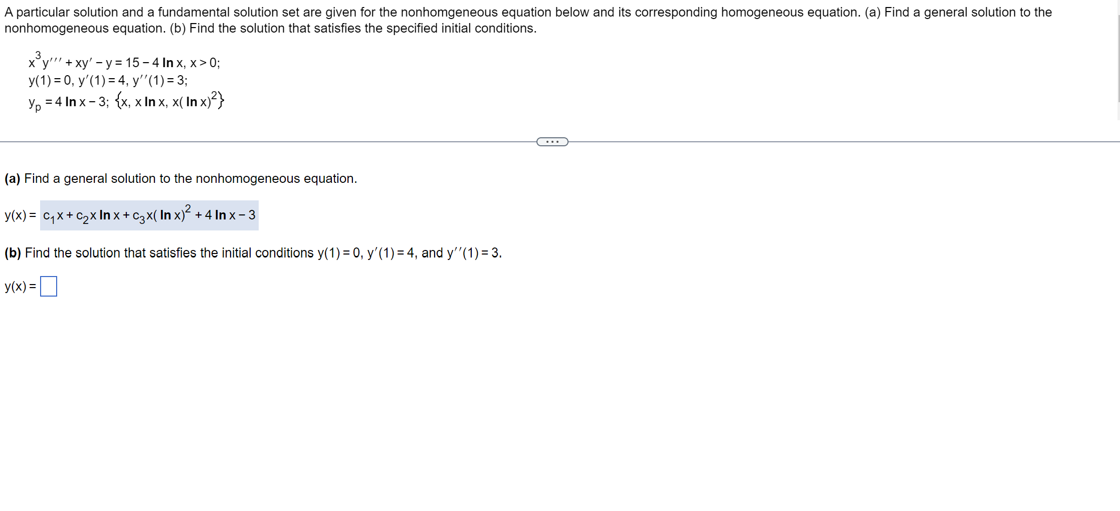 Solved A particular solution and a fundamental solution set | Chegg.com