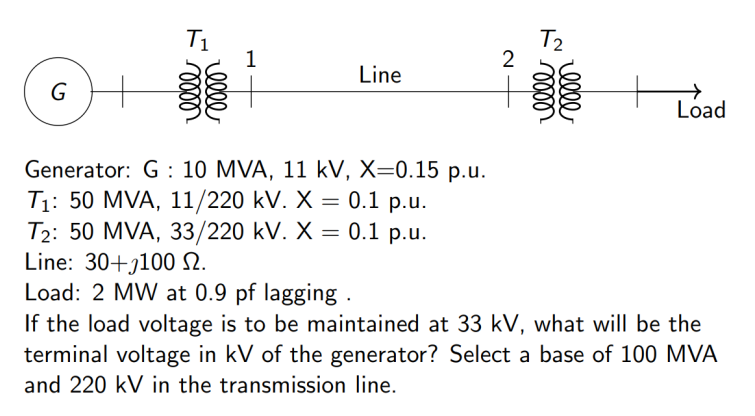 Solved Generator: G : 10 ﻿MVA, 11kV,x=0.15 | Chegg.com