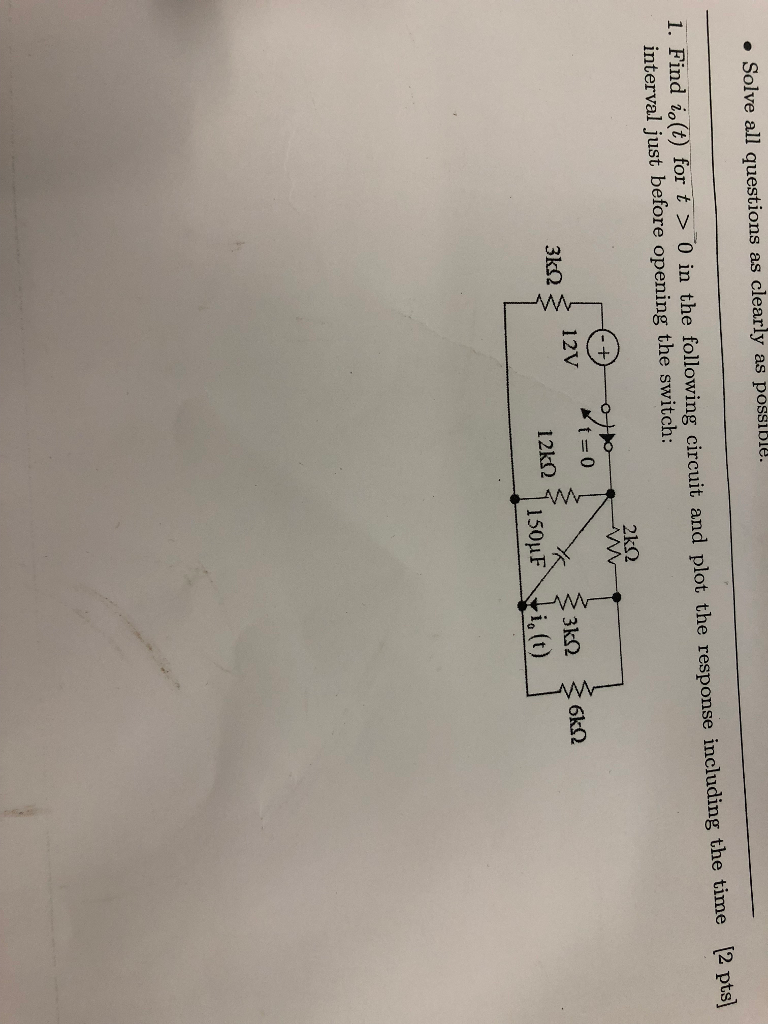 Solved find i0(t) for t>0 in the following circuit and plot | Chegg.com