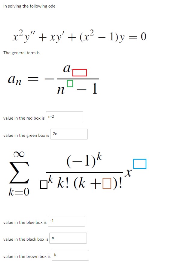 Solved In solving the following odex2y''+xy'+(x2-1)y=0The | Chegg.com
